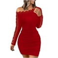 Honveio Dress For Women Womens Solid Long Sleeve Lace Splicing Off