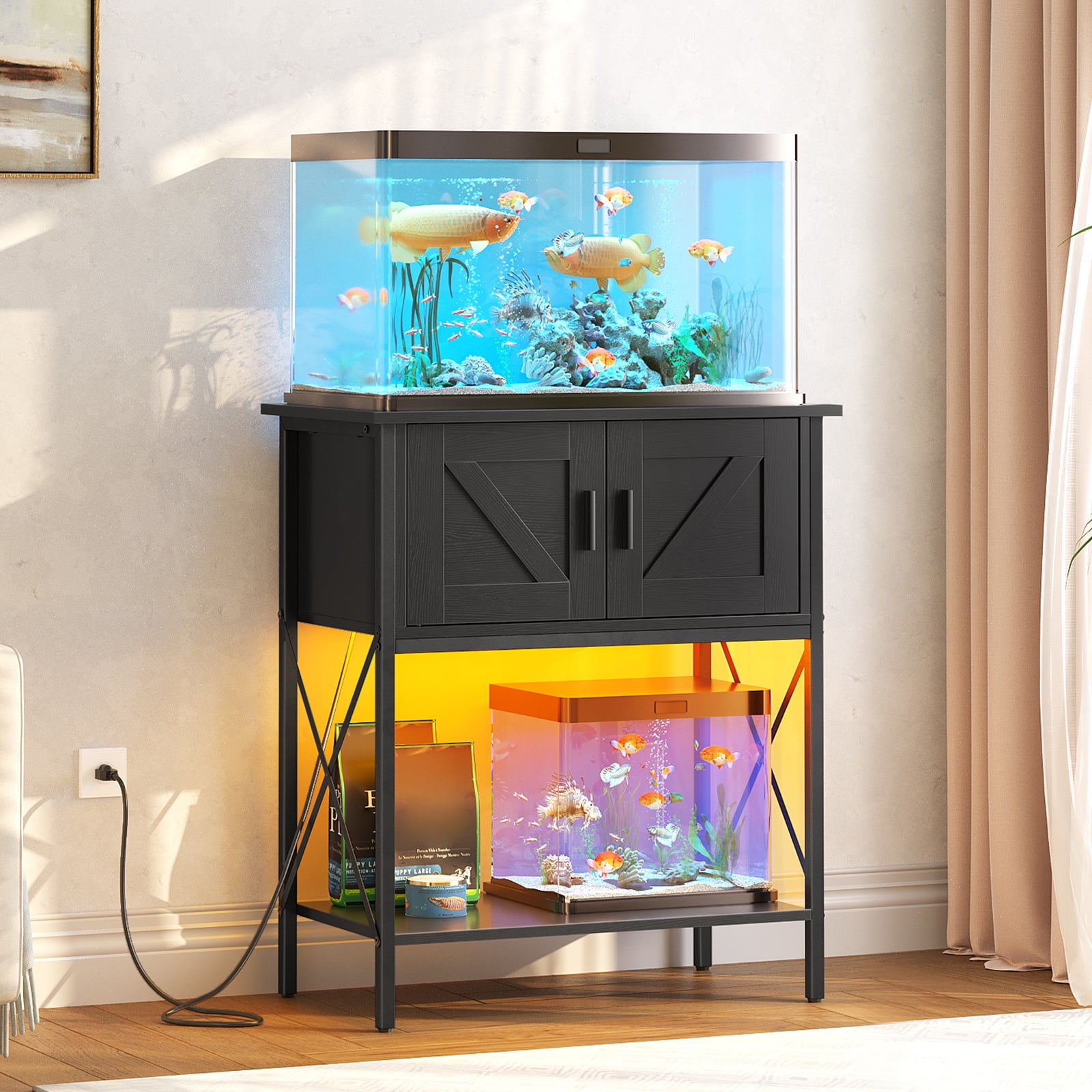 HOOBRO 20 Gallon Fish Tank Stand with Power Outlets and LED Light ...