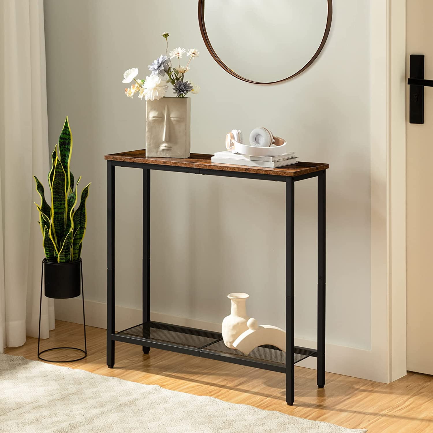 HOOBRO 29.5" Wooden 2 Tier Narrow Console Table, Entryway, Living Room ...