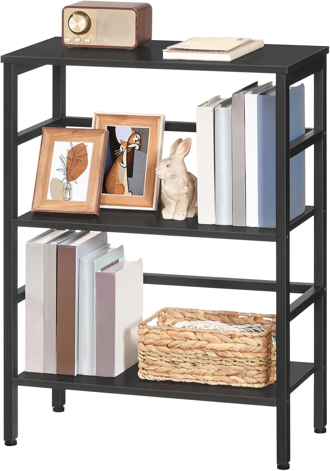 HOOBRO 3 Tier Bookshelf, Industrial Bookcase, Record Storage Rack with ...