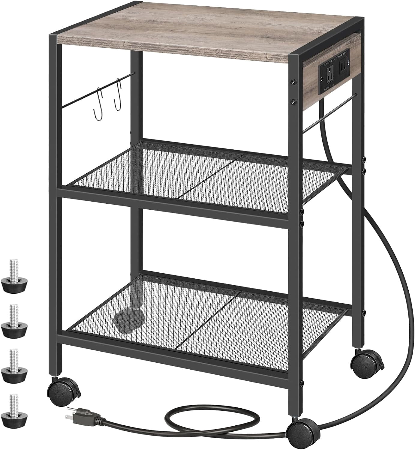 HOOBRO 3-Tier Printer Electronic Stand with 2 USB Power Outlets & Hooks ...