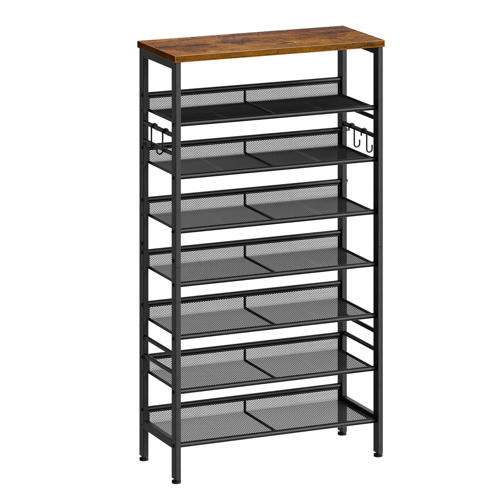 HOOBRO 7-Tier Shoe Rack with 4 Hooks - Versatile Shoe Organizer ...