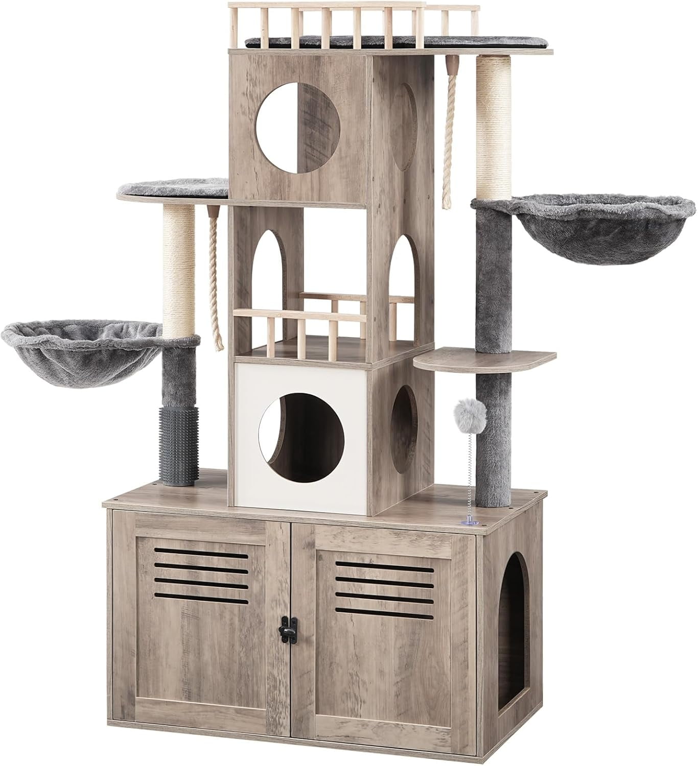 HOOBRO Cat Tree with Litter Box Enclosure, 31.5" L x 17.7" W x 57" H ...