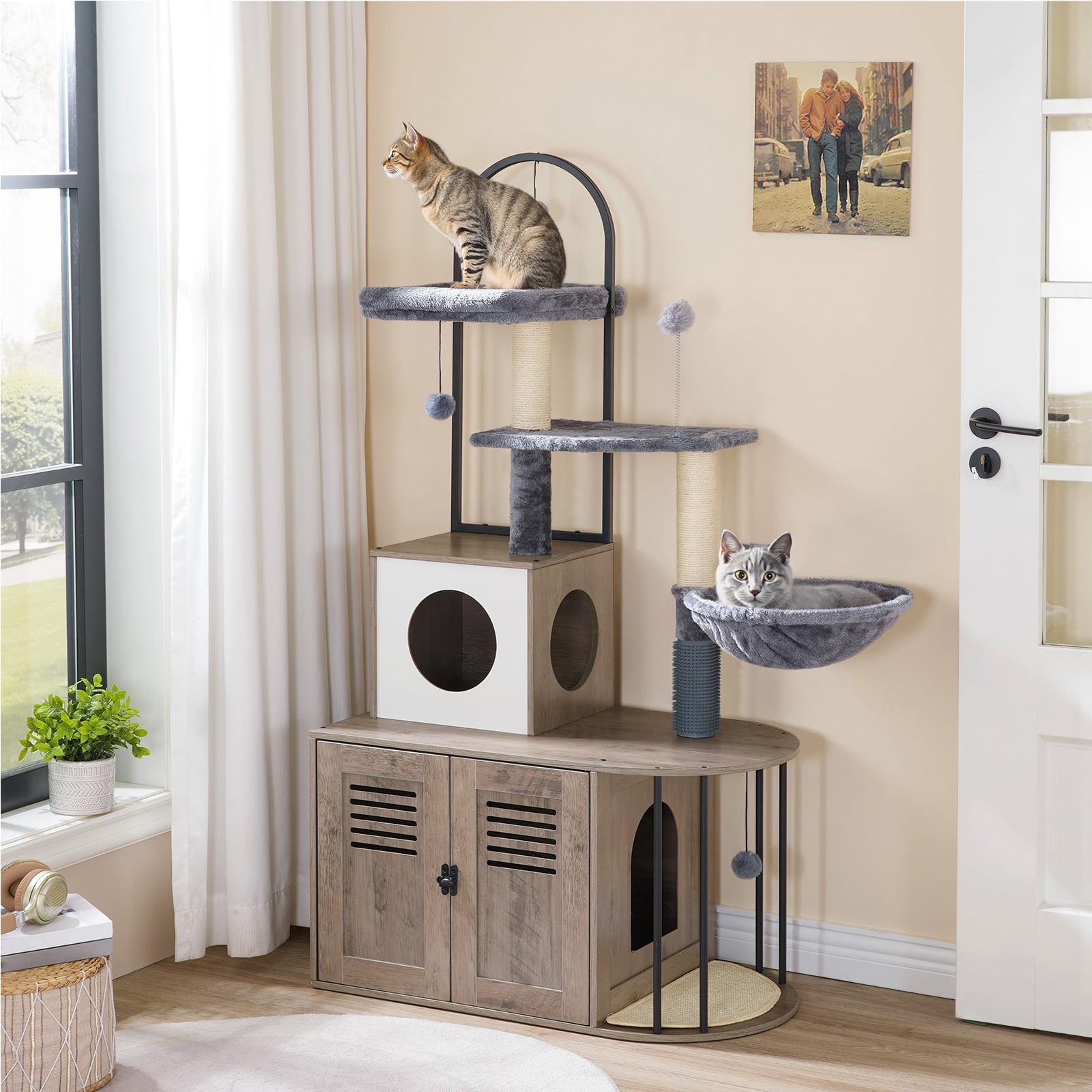 HOOBRO Cat Tree with Litter Box Enclosure, All-in-One 31.5" Cat Tower ...