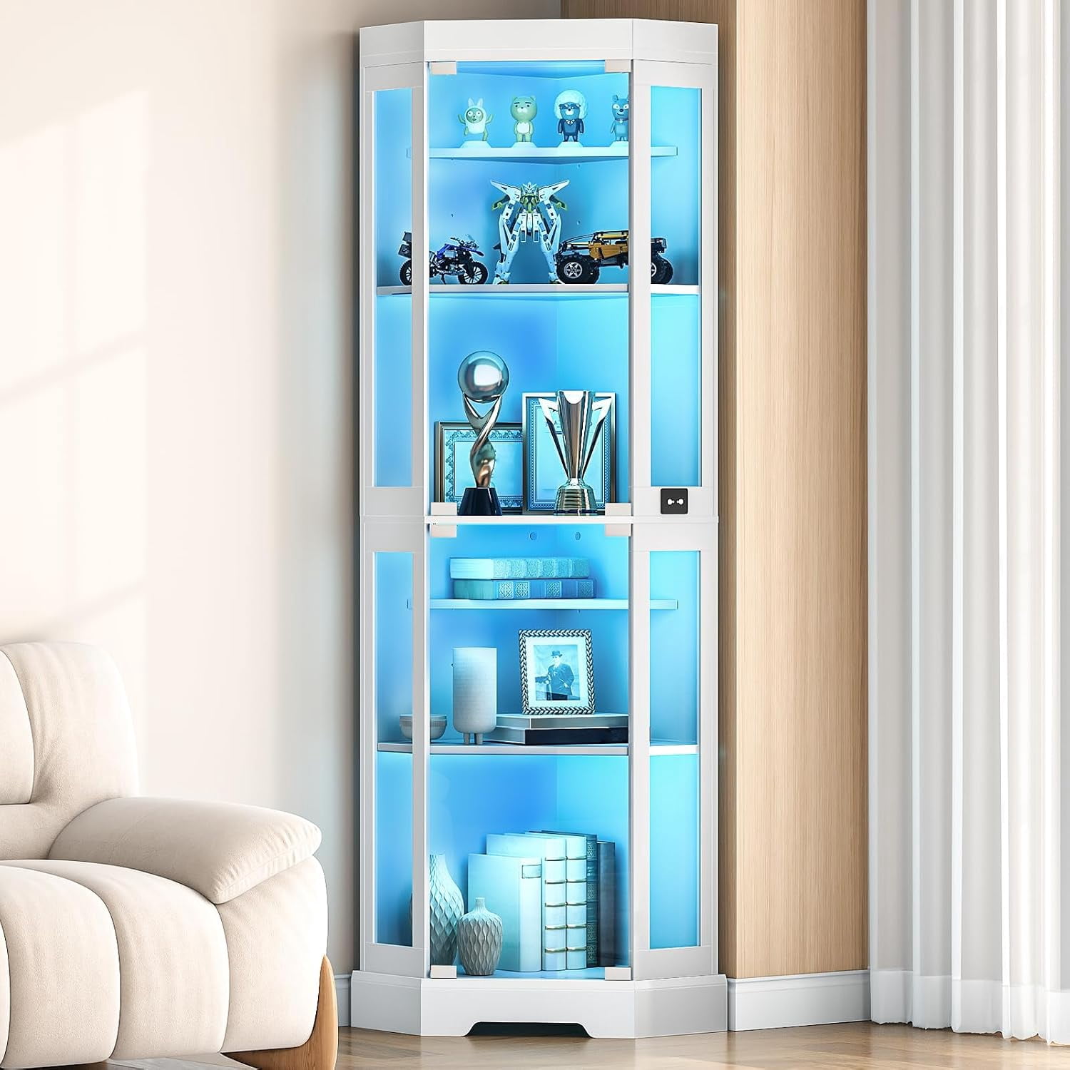HOOBRO Corner Display Cabinet with Glass Doors，67.9