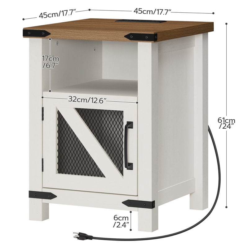 HOOBRO End Table with Charging Station Narrow Nightstand with Barn-Door ...