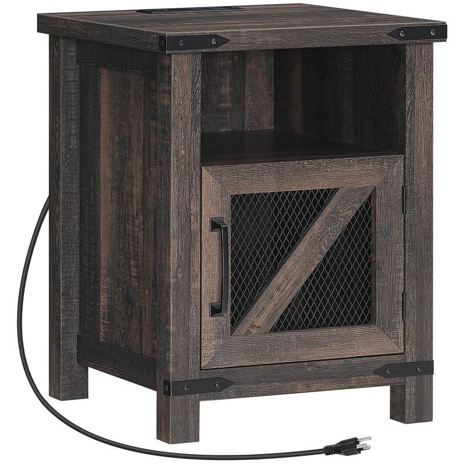 HOOBRO End Table with Charging Station Nightstand with Barn-Door ...