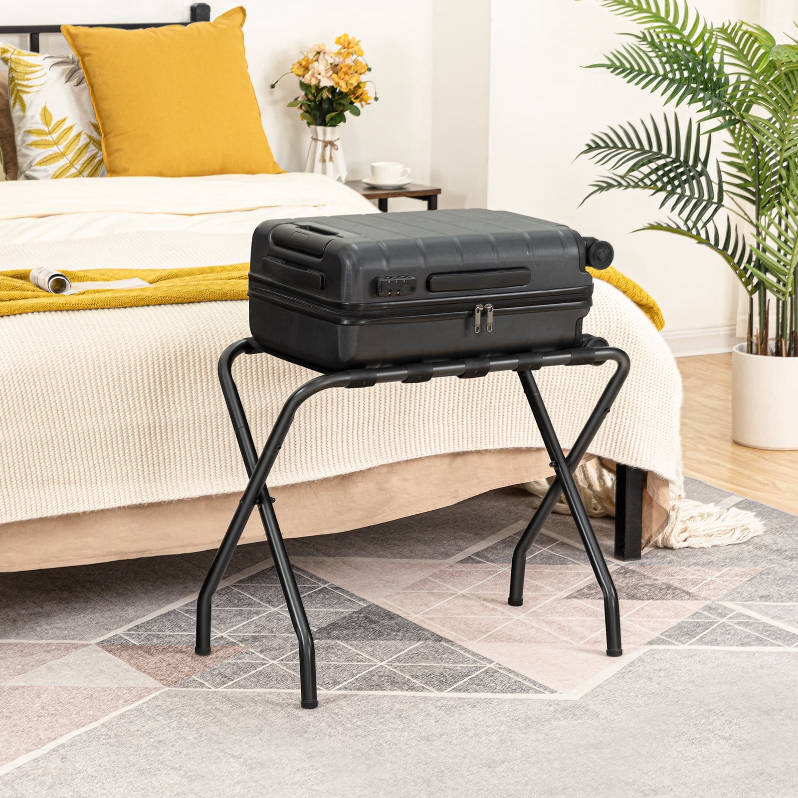 HOOBRO Folding Luggage Rack Metal Suitcase Stand Space Saving Guest ...