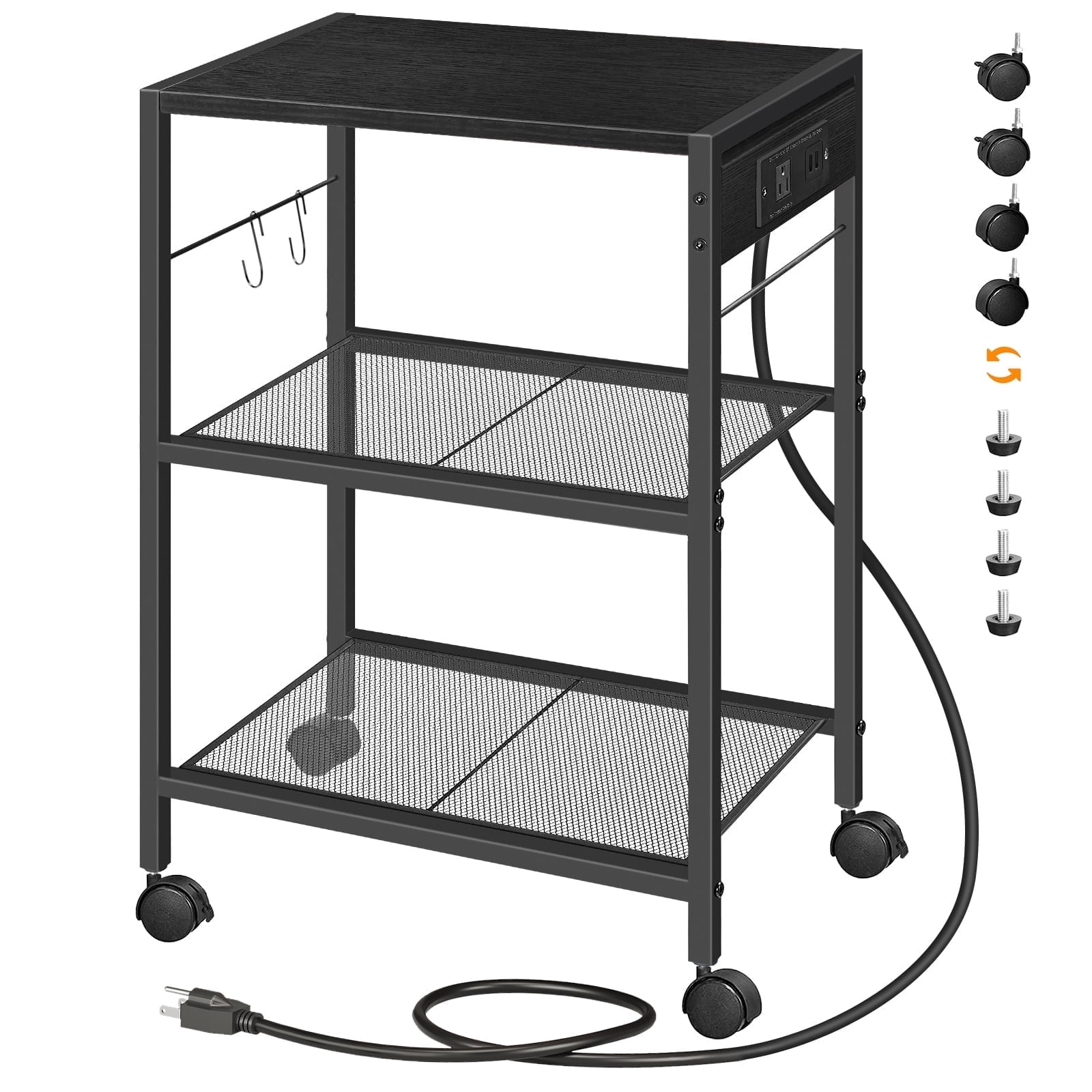 HOOBRO Industrial Printer Stand , 3-Tier Mobile with Power Outlets and ...