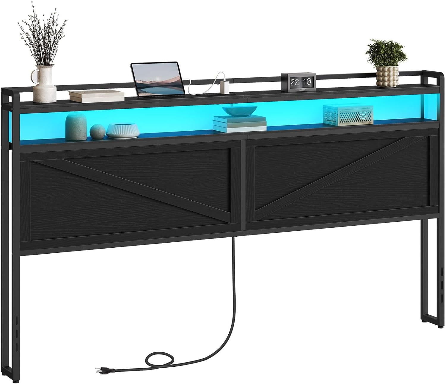 HOOBRO King Size Headboard with Charging Station and LED Light Strip 2 ...