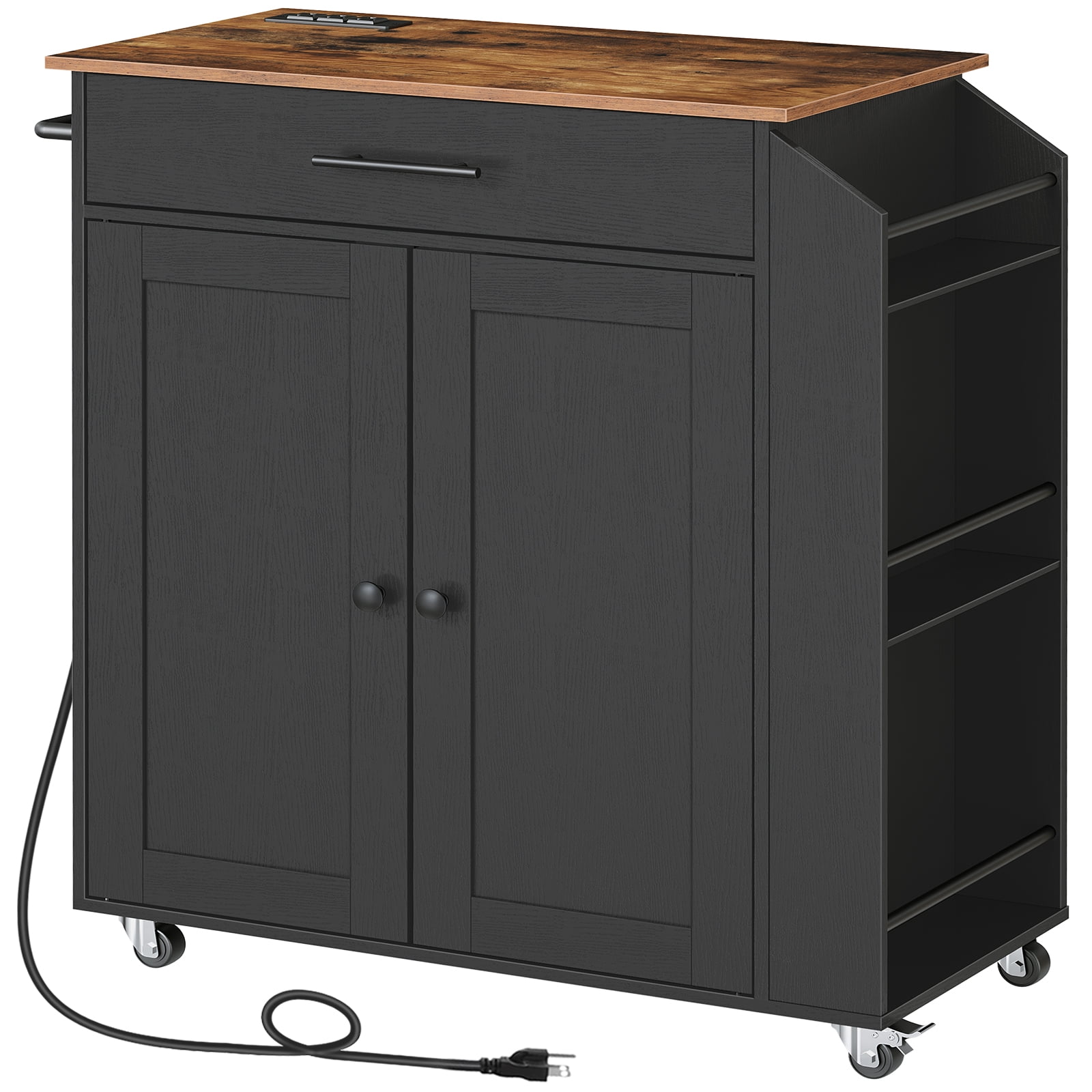HOOBRO Kitchen Island with Power Outlet, Storage Island with Spice Rack ...