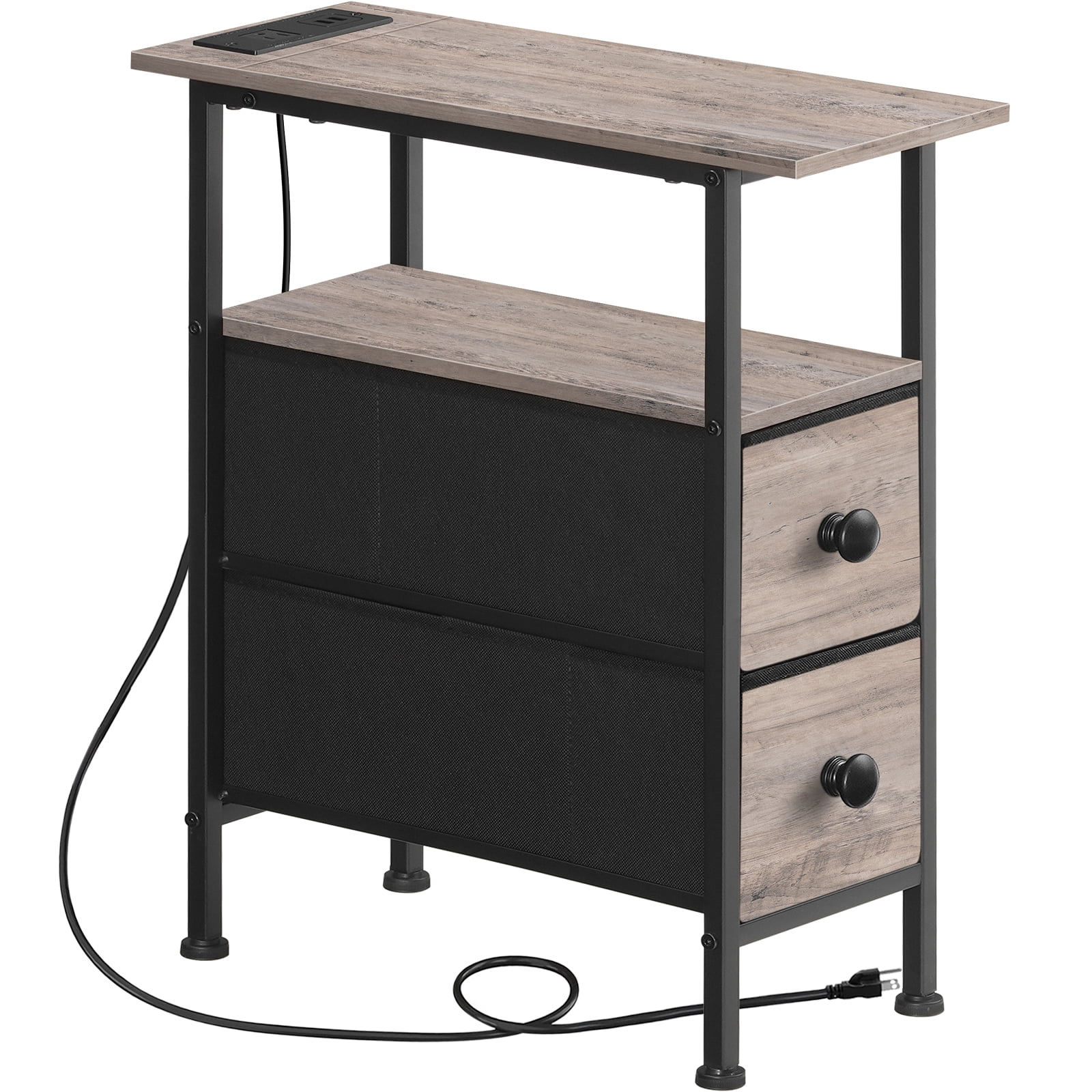 HOOBRO Narrow Side Table with Charging Station,Open and Hidden Storage ...