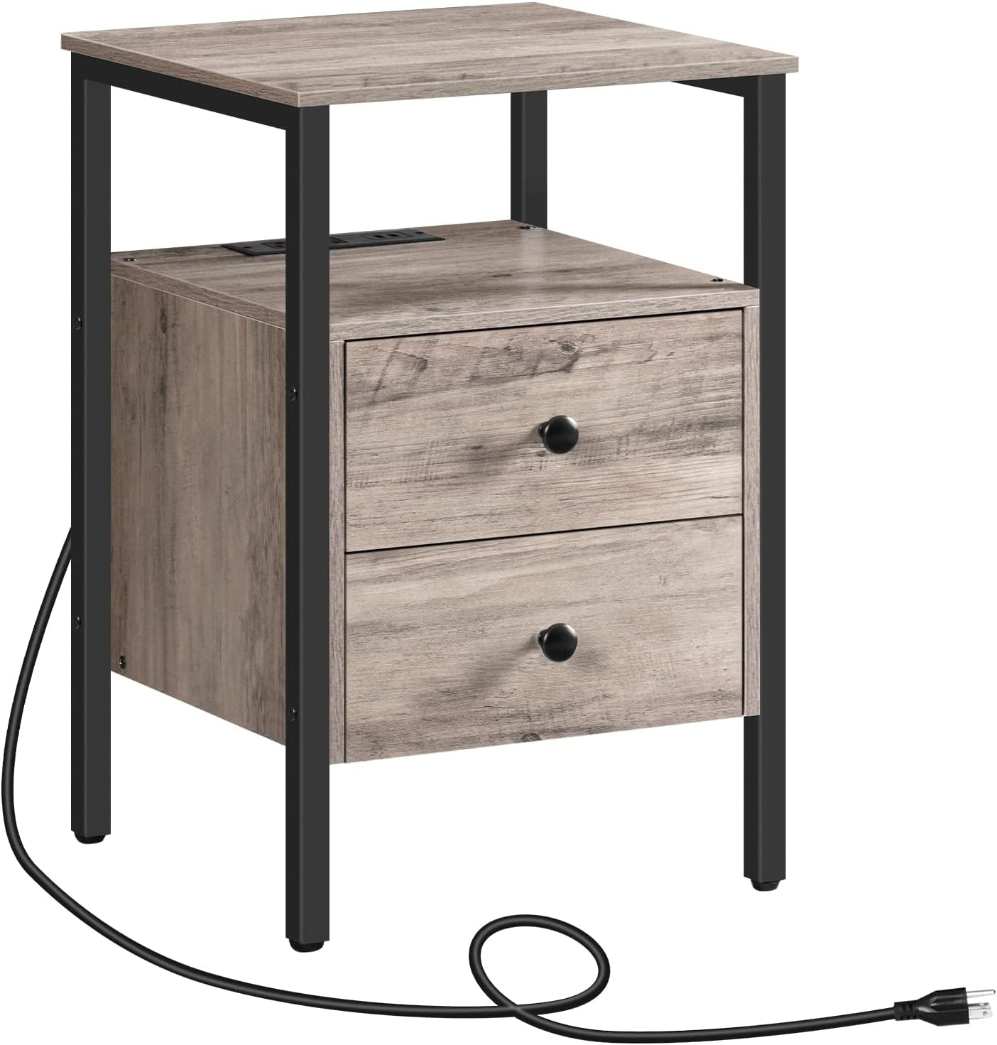 HOOBRO Nightstand with USB Ports & 2 Drawers & Power Outlets Bedroom ...