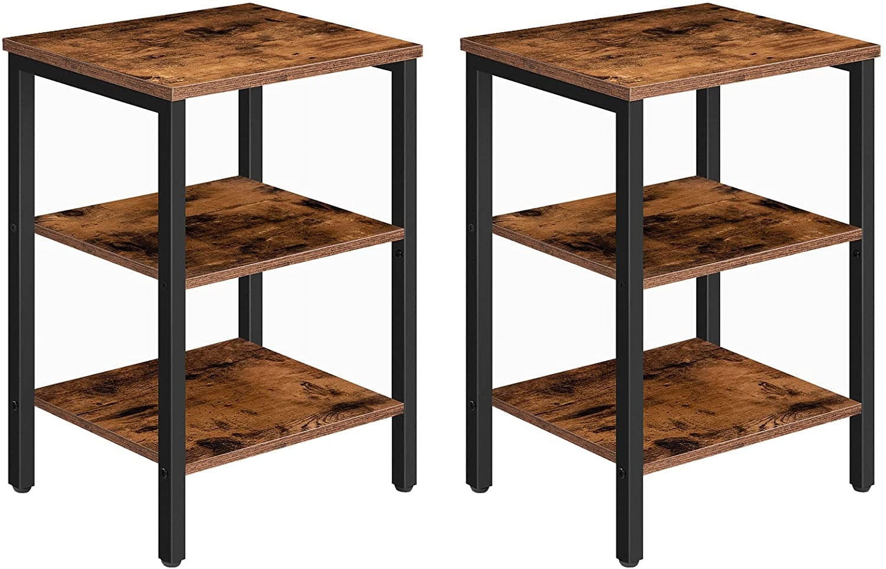 HOOBRO 2-Piece End Table Set, 3-Layer Storage Shelves, Rustic Brown for ...