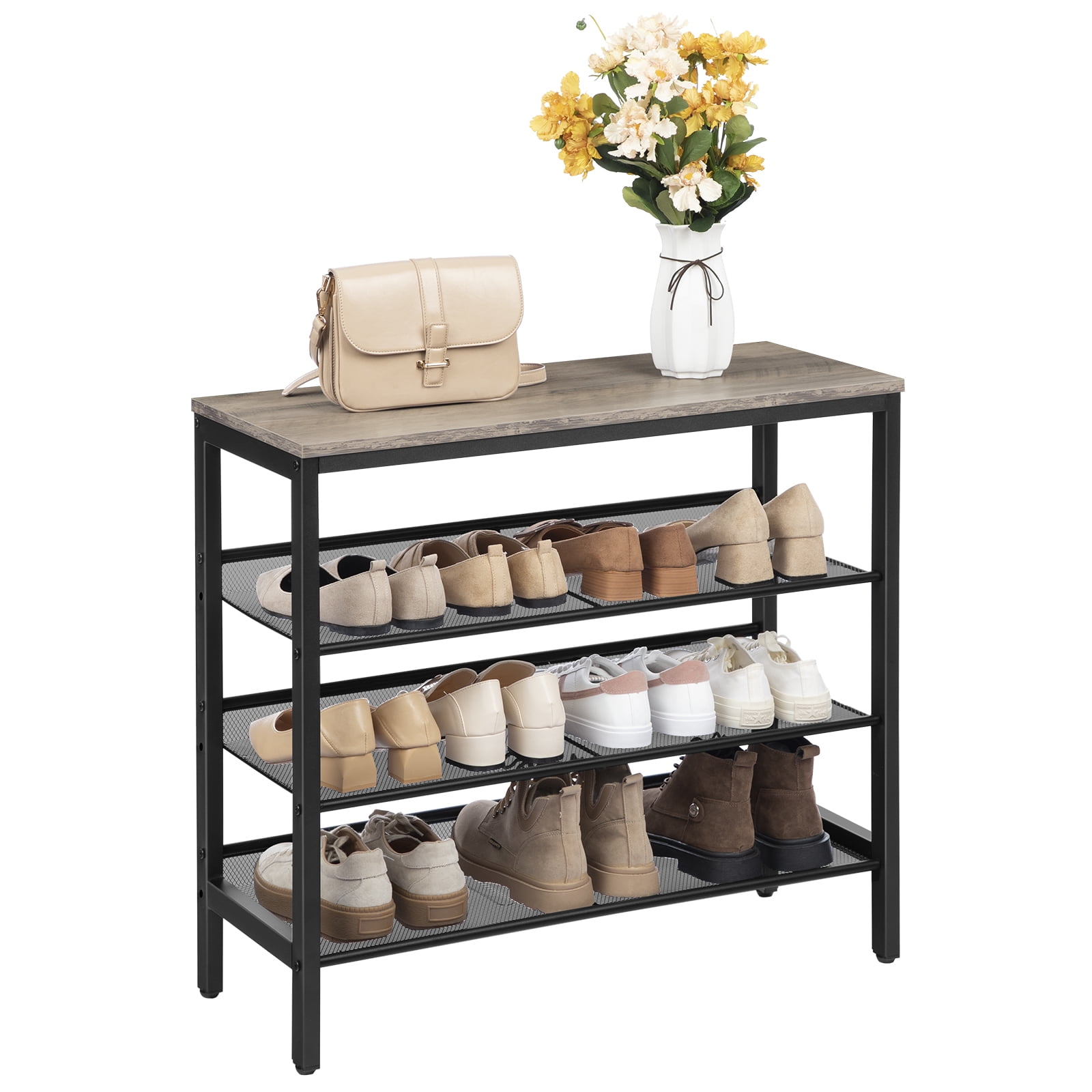 HOOBRO Shoe Rack 4-Tier Storage Shelf Industrial Organizer Entryway ...