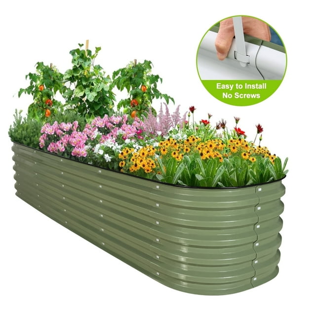HOOFUN 8ft X 2ft Raised Garden Bed, 17" Tall 9 in 1 Metal Garden Raised ...