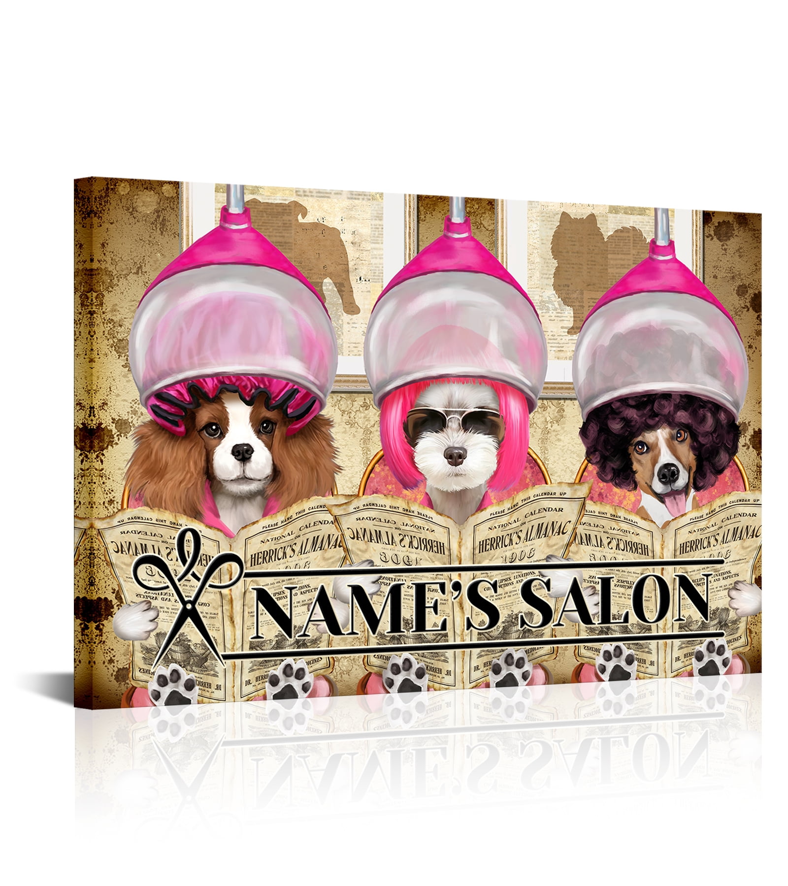 HOOHAA Personalized Salon Sign with Name Wall Art Dog Canvas Prints Custom Vintage Dog Grooming ...