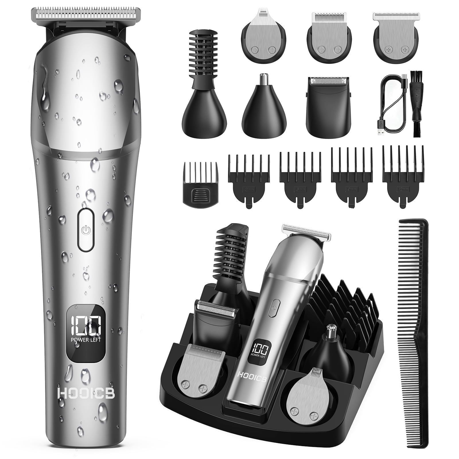 HOOICB Hair Clippers for Men, Rechargeable Cordless Grooming Kit, LED ...