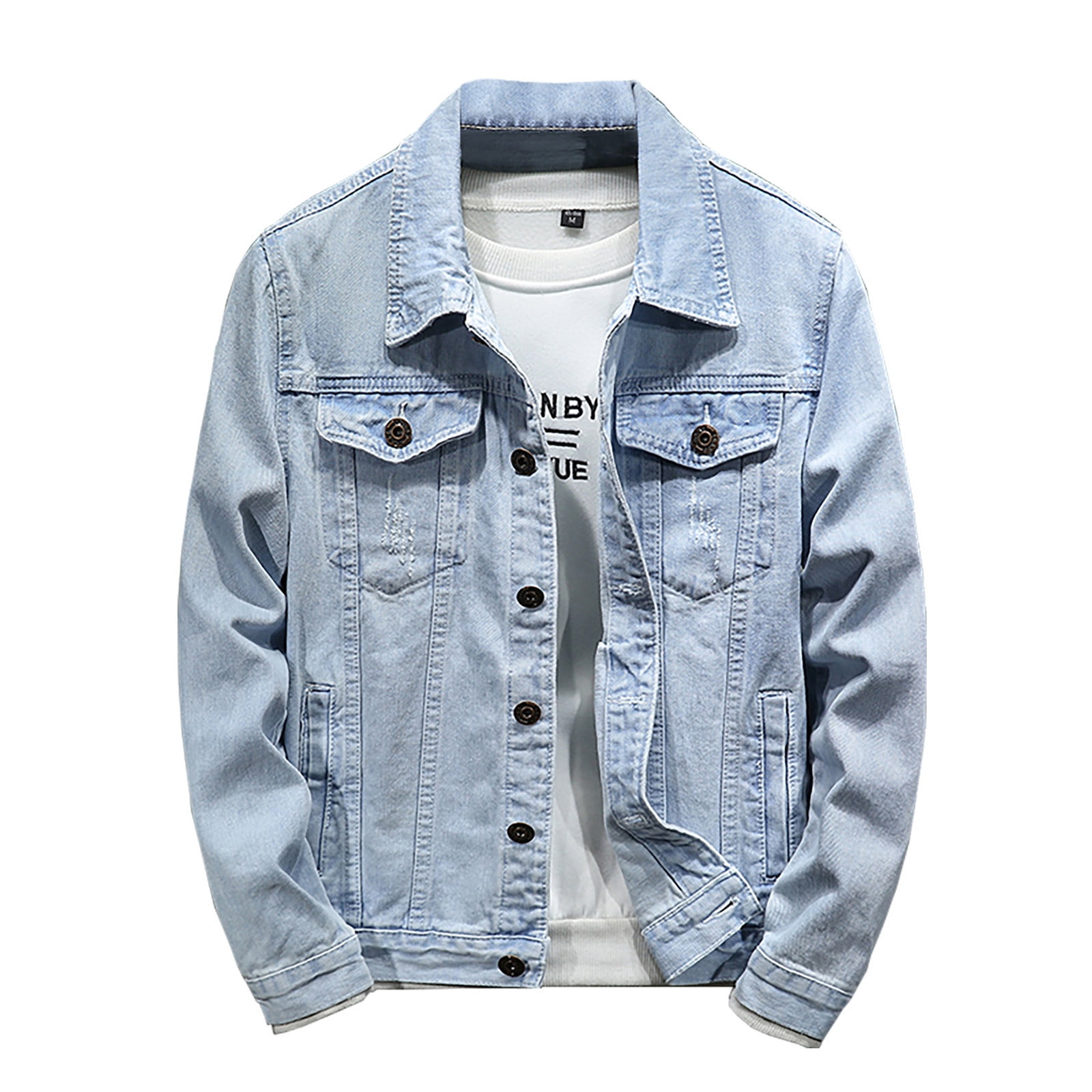HOOJT Clearance!Men Denim Jacket Men Casual Slim Denim Jacket Long ...