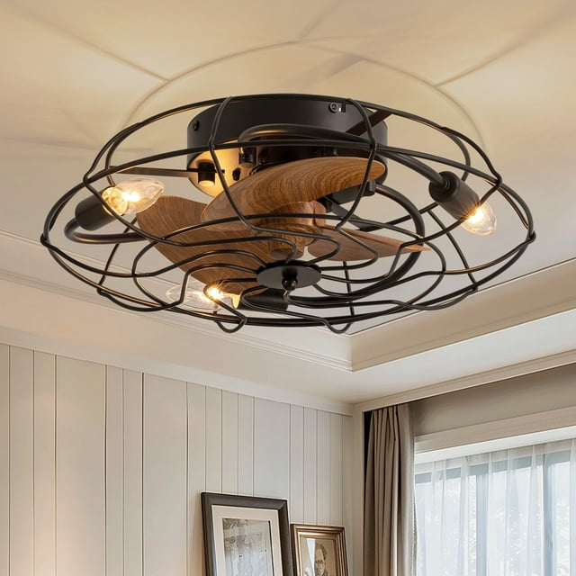 HOOMEDELIER 18" Black Industrial Ceiling Fan with Light Rustic Caged ...
