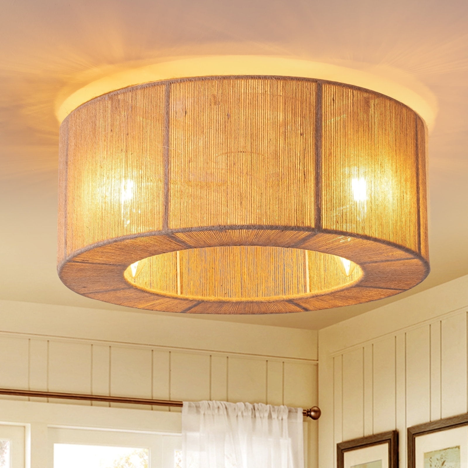 HOOMEDELIER 18" Indoor Boho Rattan Caged Bladeless Ceiling Fan with ...