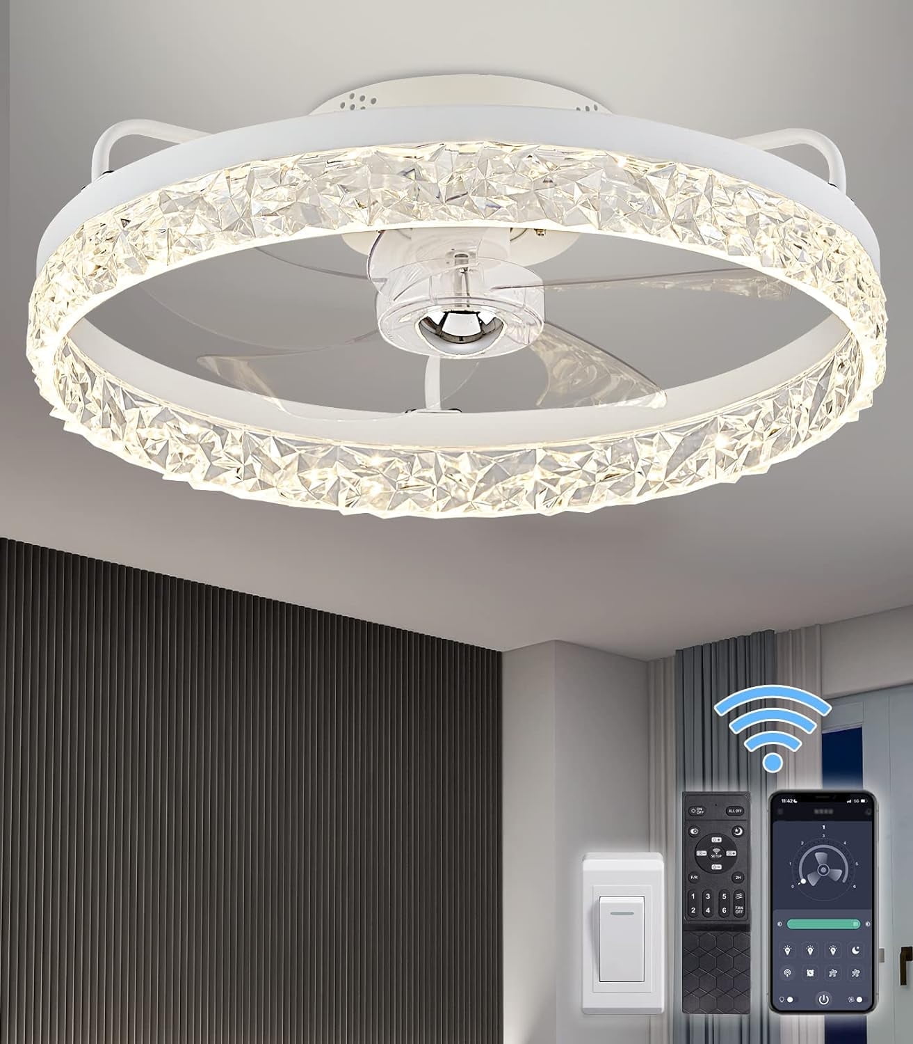 "HOOMEDELIER 20"" LED Ceiling Fan, Low Profile Indoor Flush Mount, 5 ...