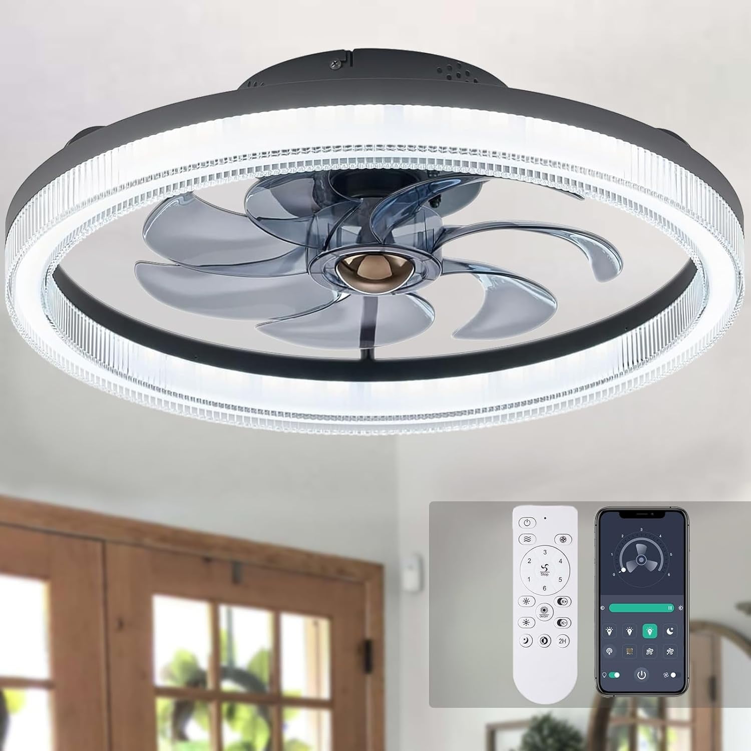 HOOMEDELIER 20" Ceiling Fan with Light, Indoor LED Low Profile Ceiling ...