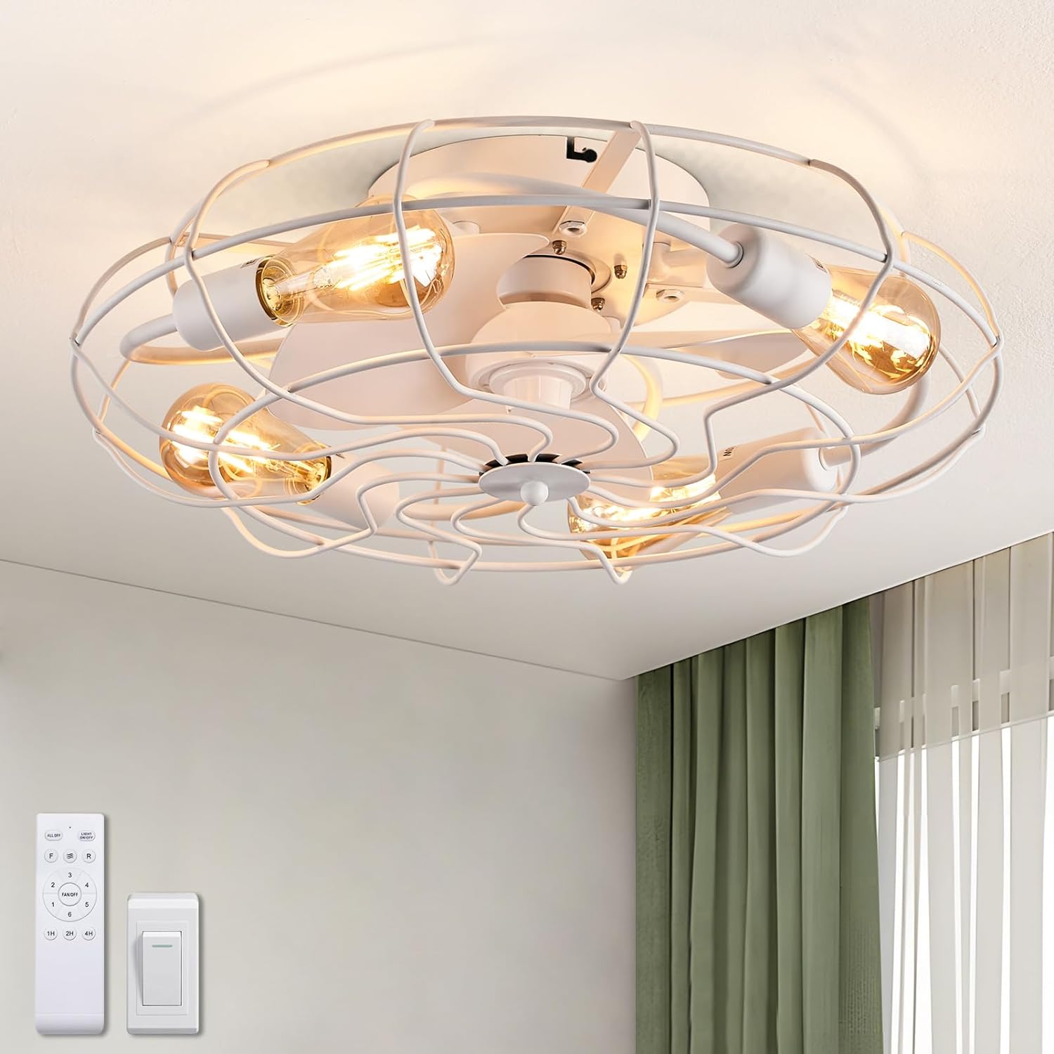 HOOMEDELIER 20"Caged Ceiling Fan with Light and Remote, Industrial ...