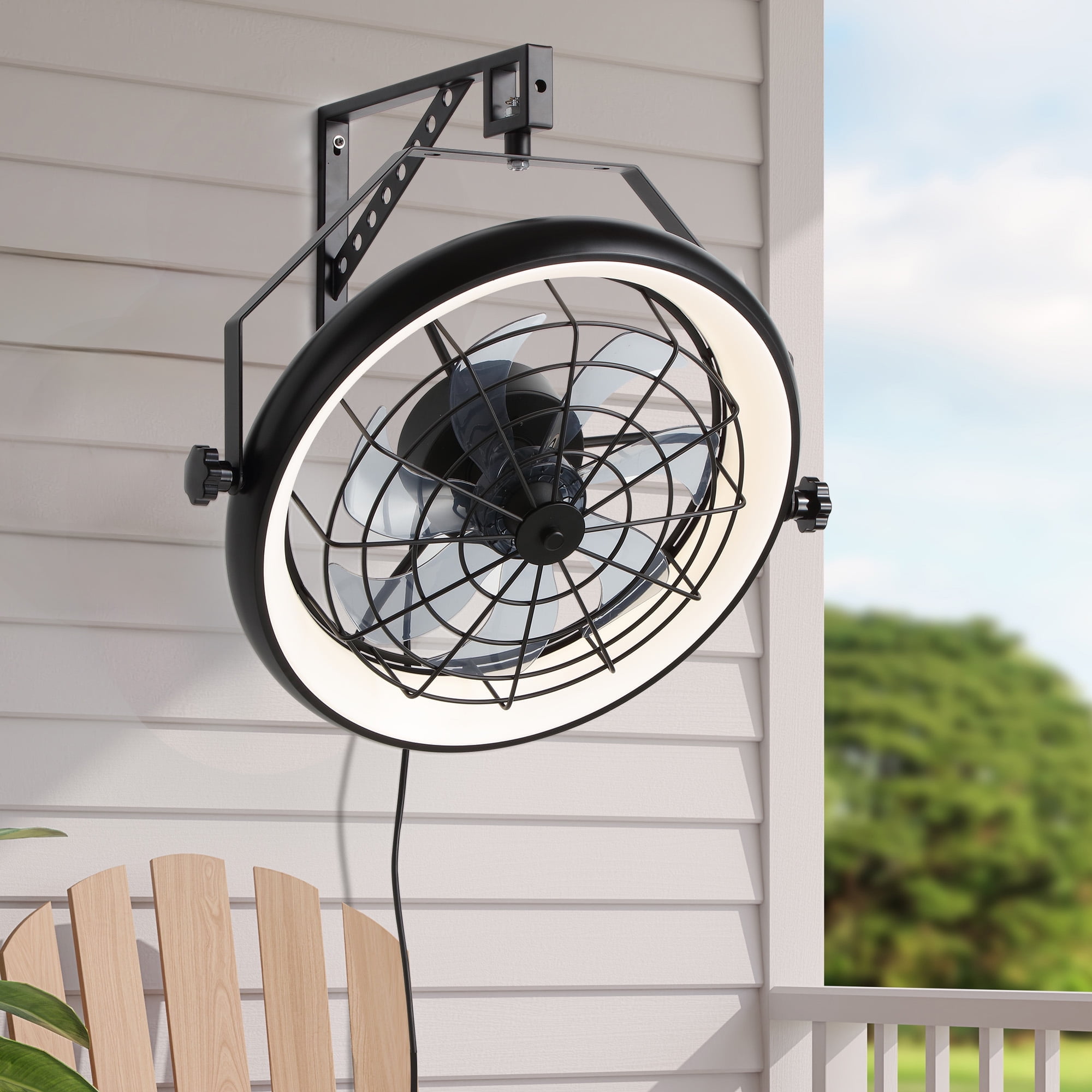 HOOMEDELIER 22.8" Black Industrial Wall-Mounted Ceiling Fan with LED ...