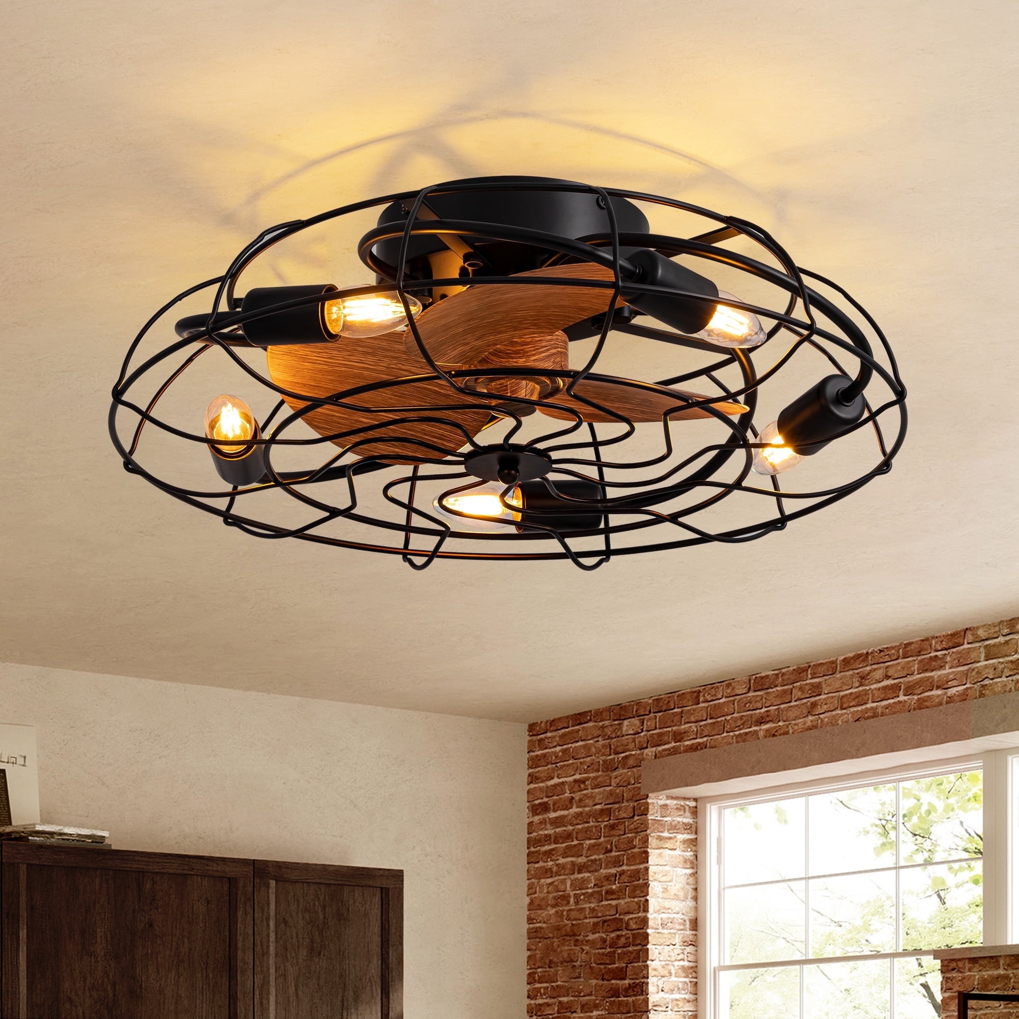 HOOMEDELIER 22" Black Industrial Ceiling Fan with Light Rustic Caged ...