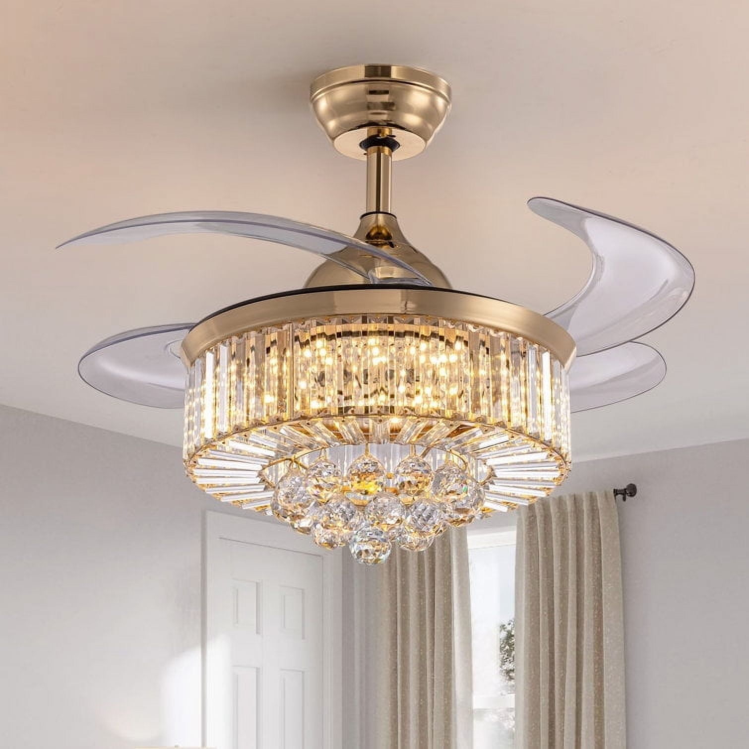 HOOMEDELIER 36" Living Room Chandelier Ceiling Fan with Remote, Crystal ...
