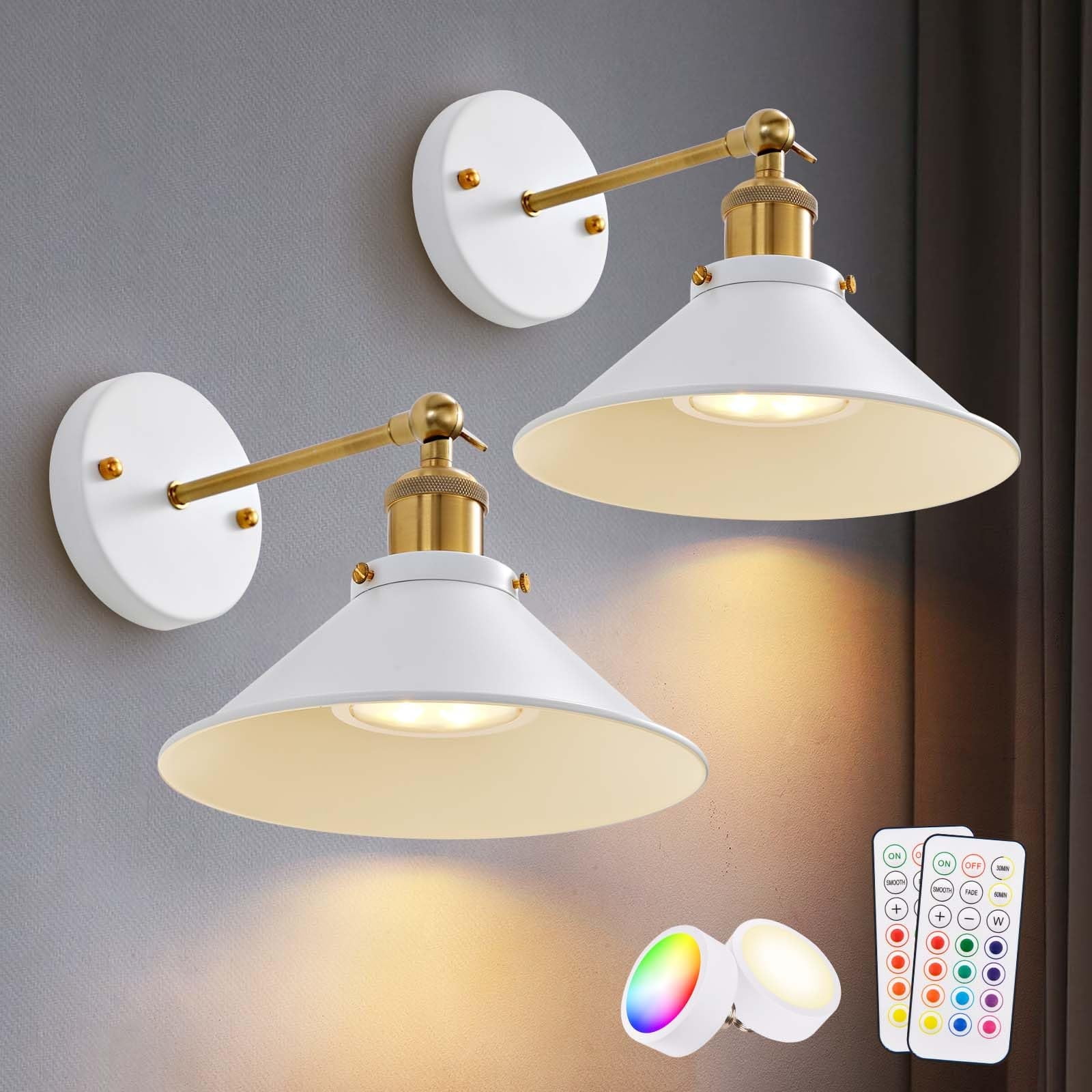 HOOMEDELIER Set of 2 Battery Operated Wall Sconces - RGB Dimmable ...