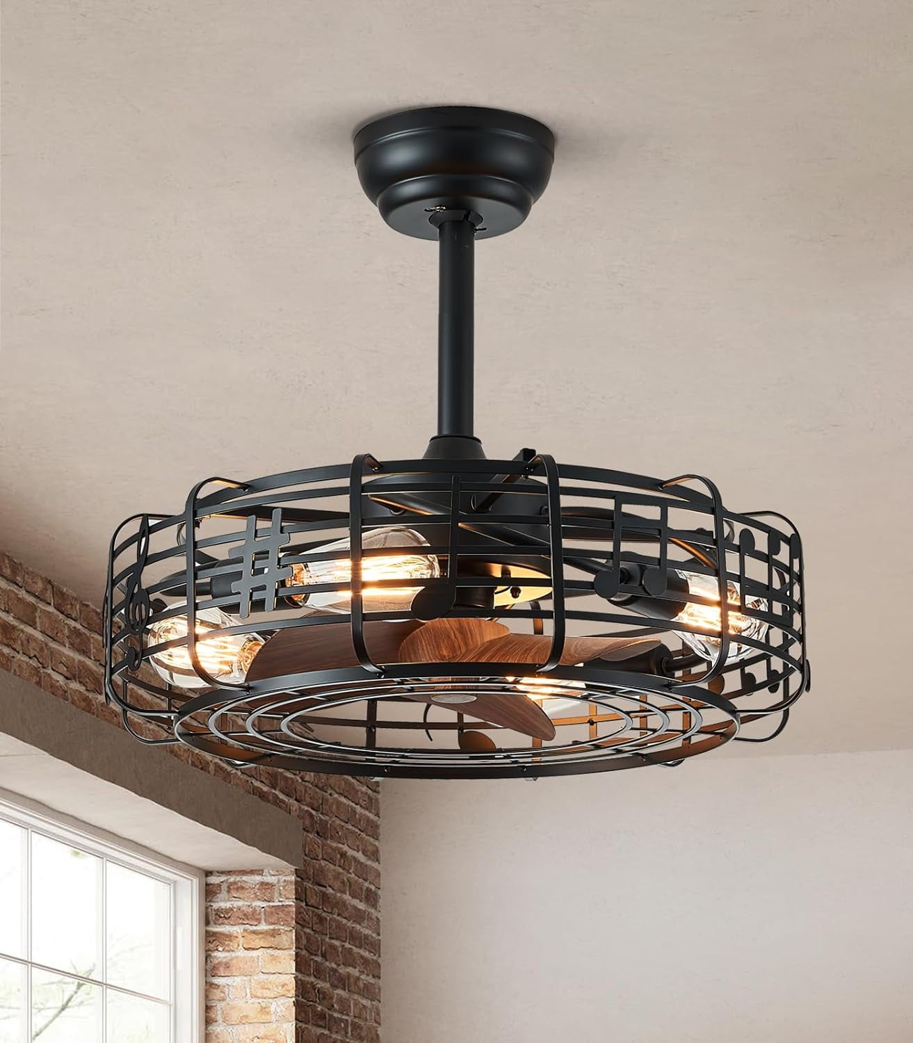 HOOMEDELIER Caged Ceiling Fan with Light and Remote for Wood Room ...