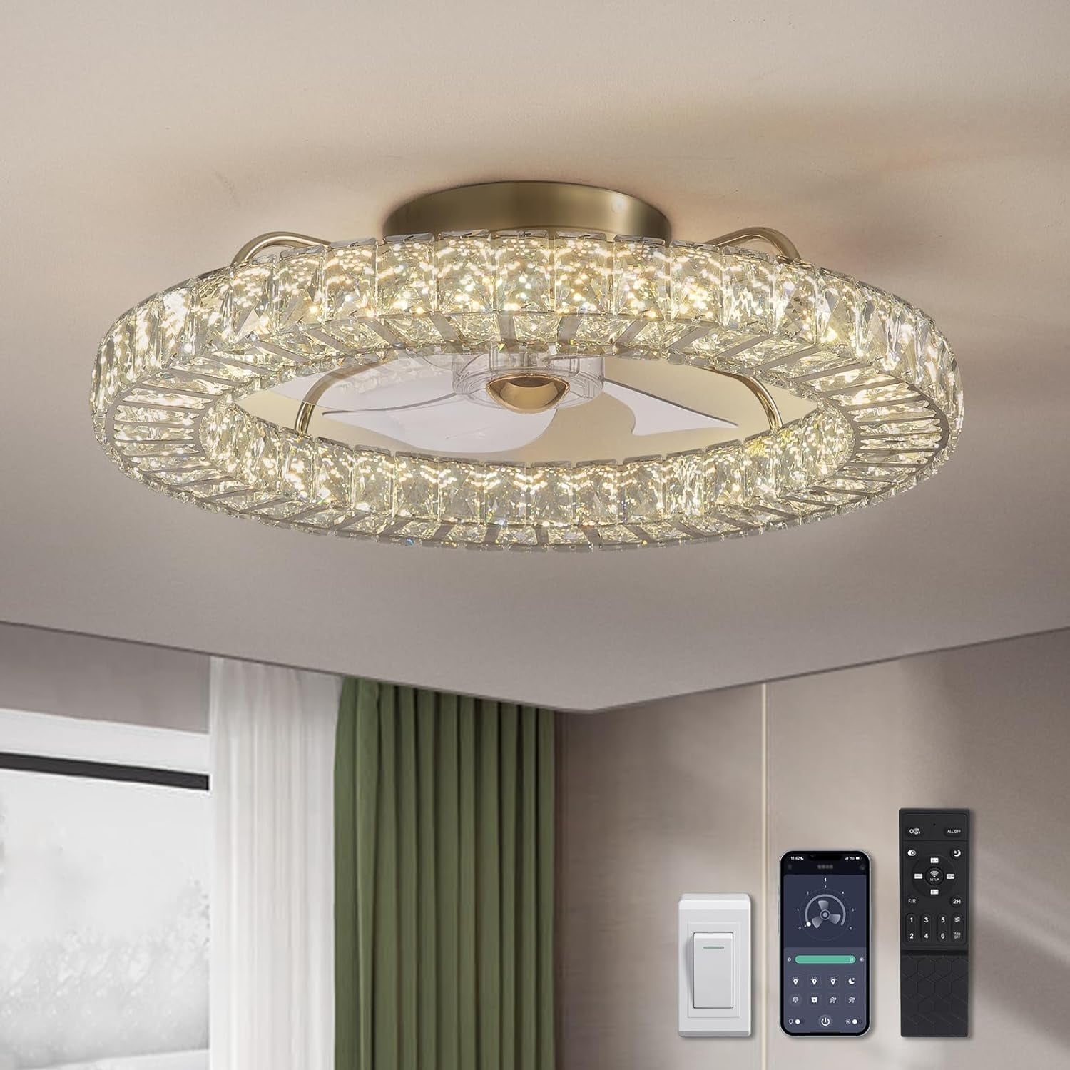 HOOMEDELIER Indoor Ceiling Fan with Light, 22" Modern Crystal ...
