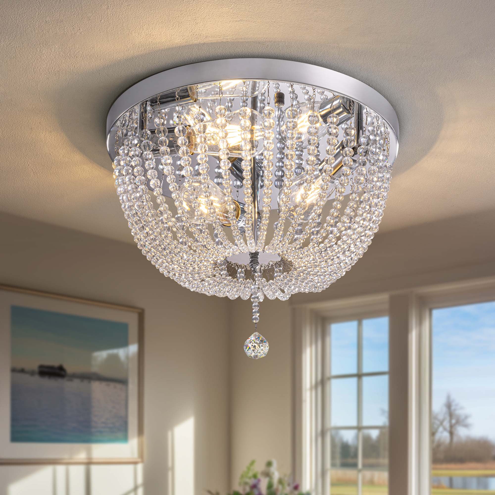 HOOMEDELIER Mini Crystal Chandelier, Modern Crystal Flush Mount Ceiling ...