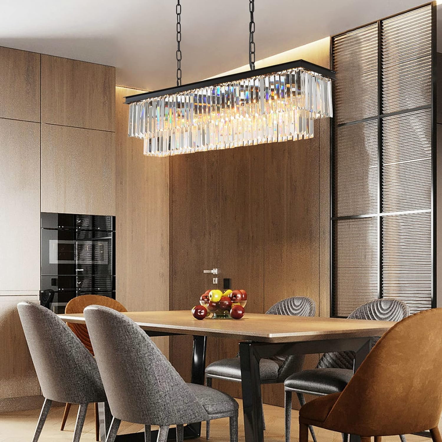 DENEST Modern Crystal Chandelier Rectangular Pendant Ceiling Light LED ...