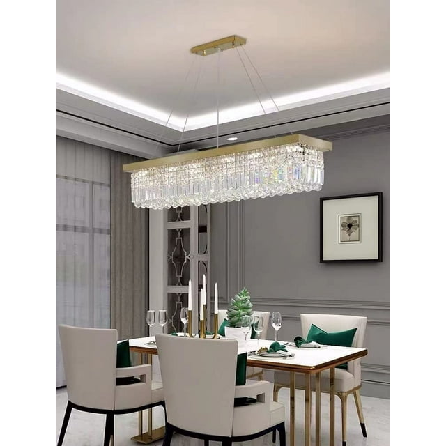 HOOMEDELIER Rectangle K9 Crystal Chandelier,Luxury LED Chandelier ,Adjustable Gold Pendant ...