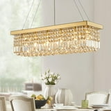 HOOMEDELIER Luxury LED Rectangle K9 Crystal Chandelier, Gold Pendant Fixture for Bedroom Ceiling ...