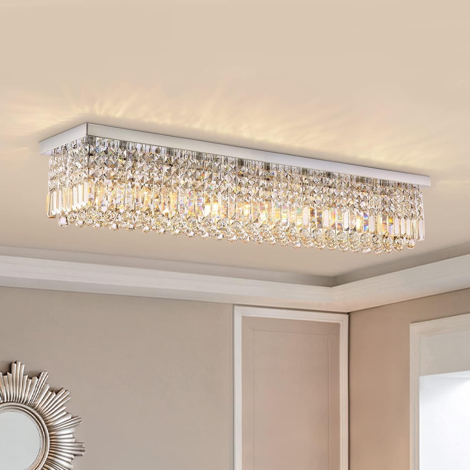 HOOMEDELIER Rectangular Chandelier, Modern Crystal Ceiling Light for ...