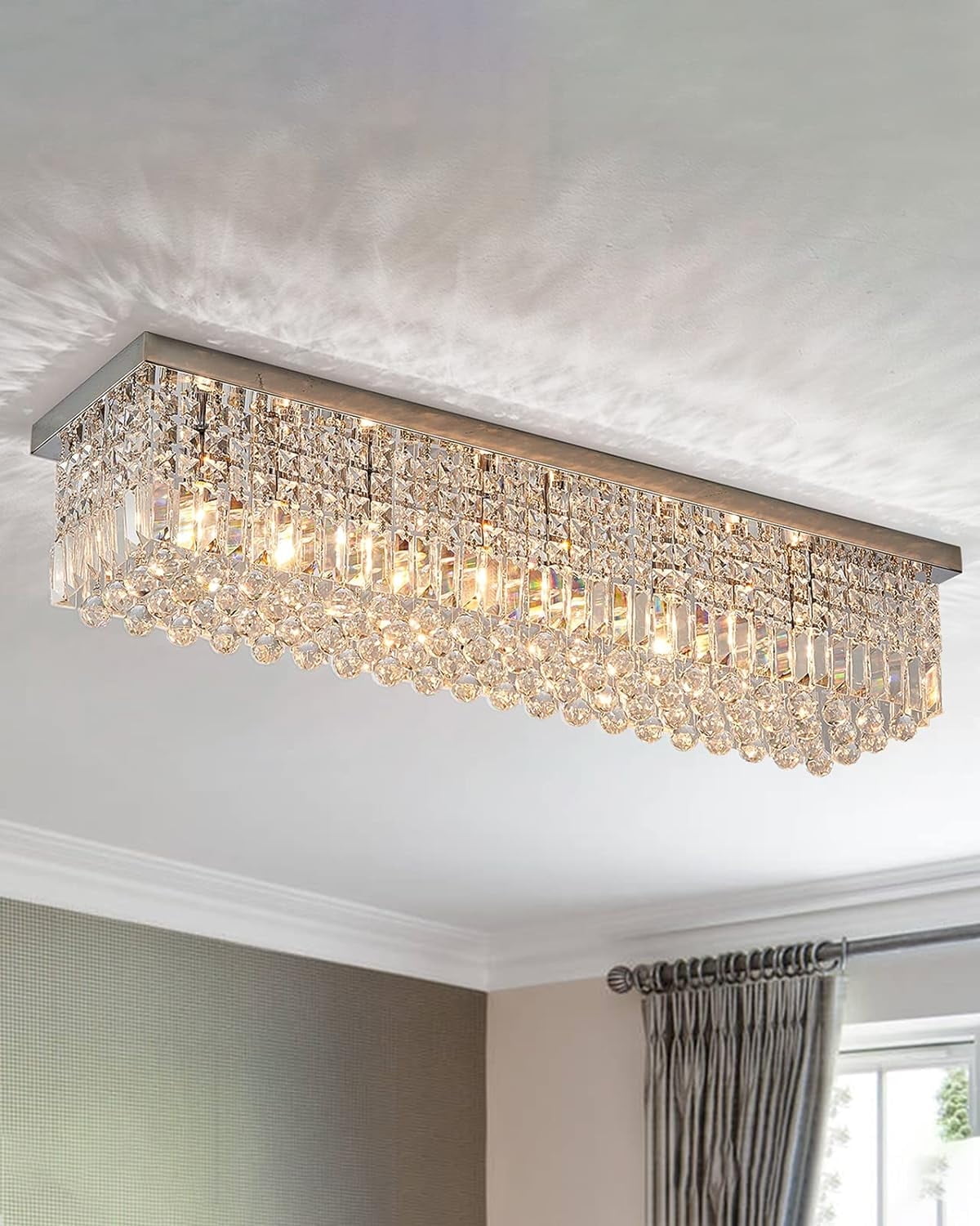 HOOMEDELIER Rectangular Chandelier, Modern K9 Crystal Flush Mount Light ...