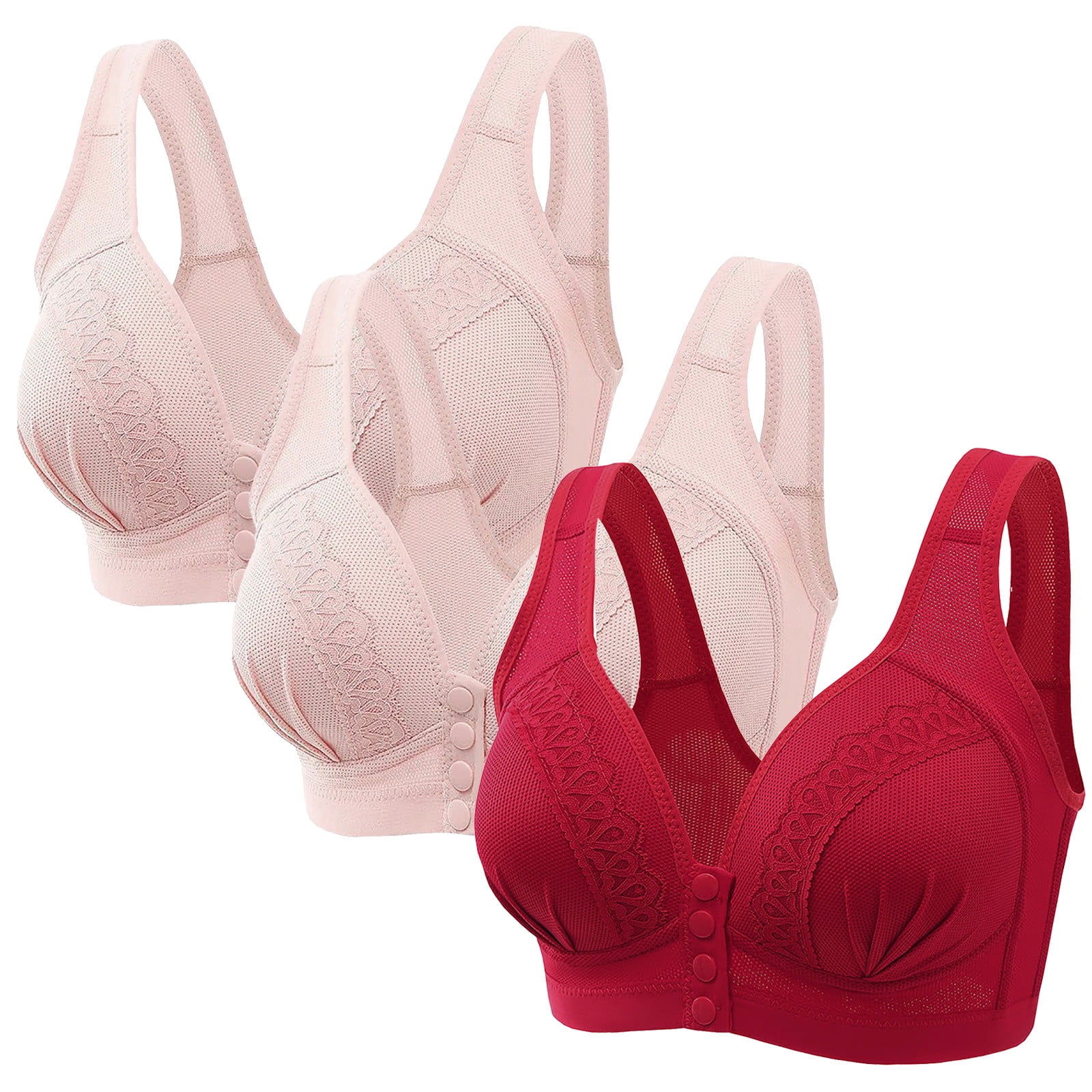 HOOMEUMY 3PC Bras for Women Traceless Comfortable Front Opening Buckle ...