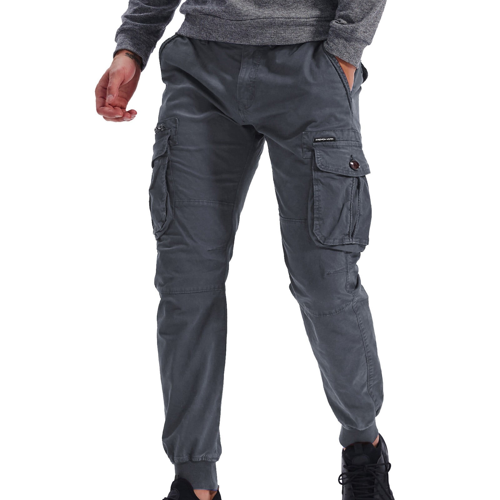 HOOMEUMY Cargo Pants for Men Solid Color Casual Regular Fit Elastic ...