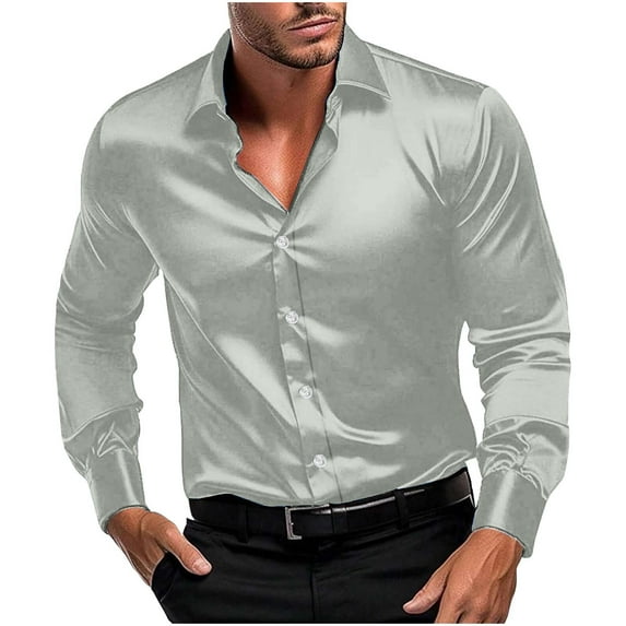 HOOMEUMY Dress Shirt for Men Solid Color Spring Comfy Party Vintage ...