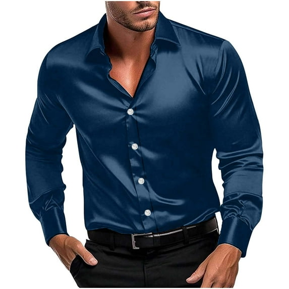 HOOMEUMY Dress Shirt for Men Solid Color Spring Comfy Party Vintage ...