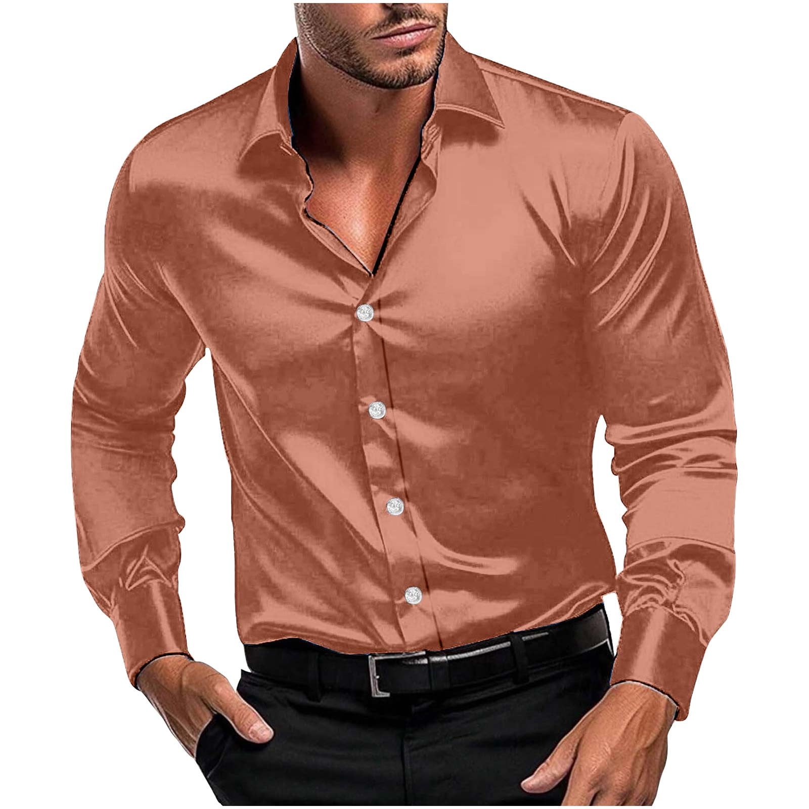 HOOMEUMY Dress Shirt for Men Solid Color Spring Comfy Party Vintage ...