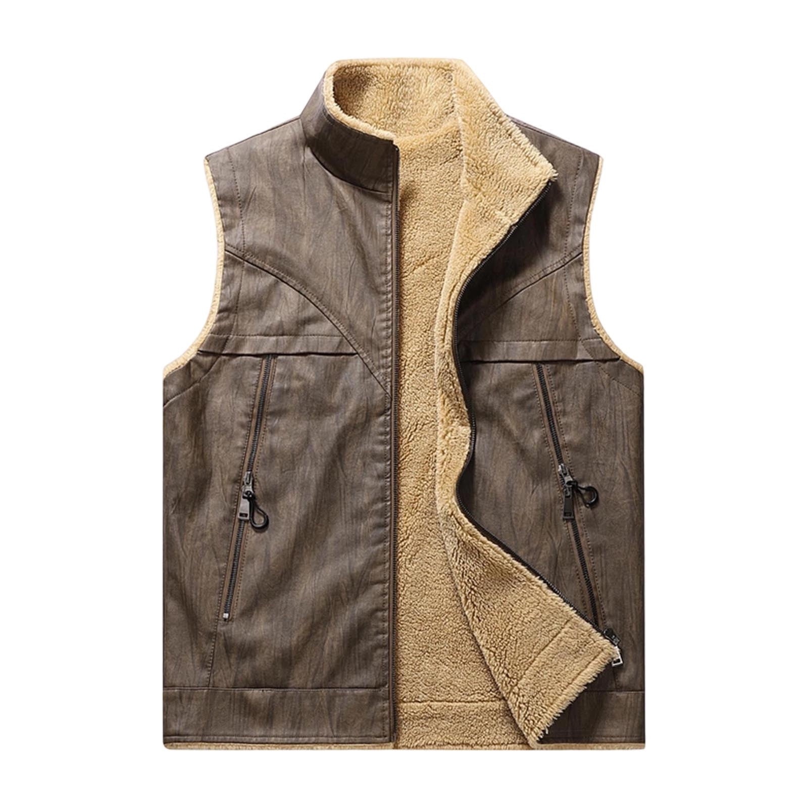 HOOMEUMY Fall Winter Fashion Men's PU Vest Jackets Fleece Lined Warm ...