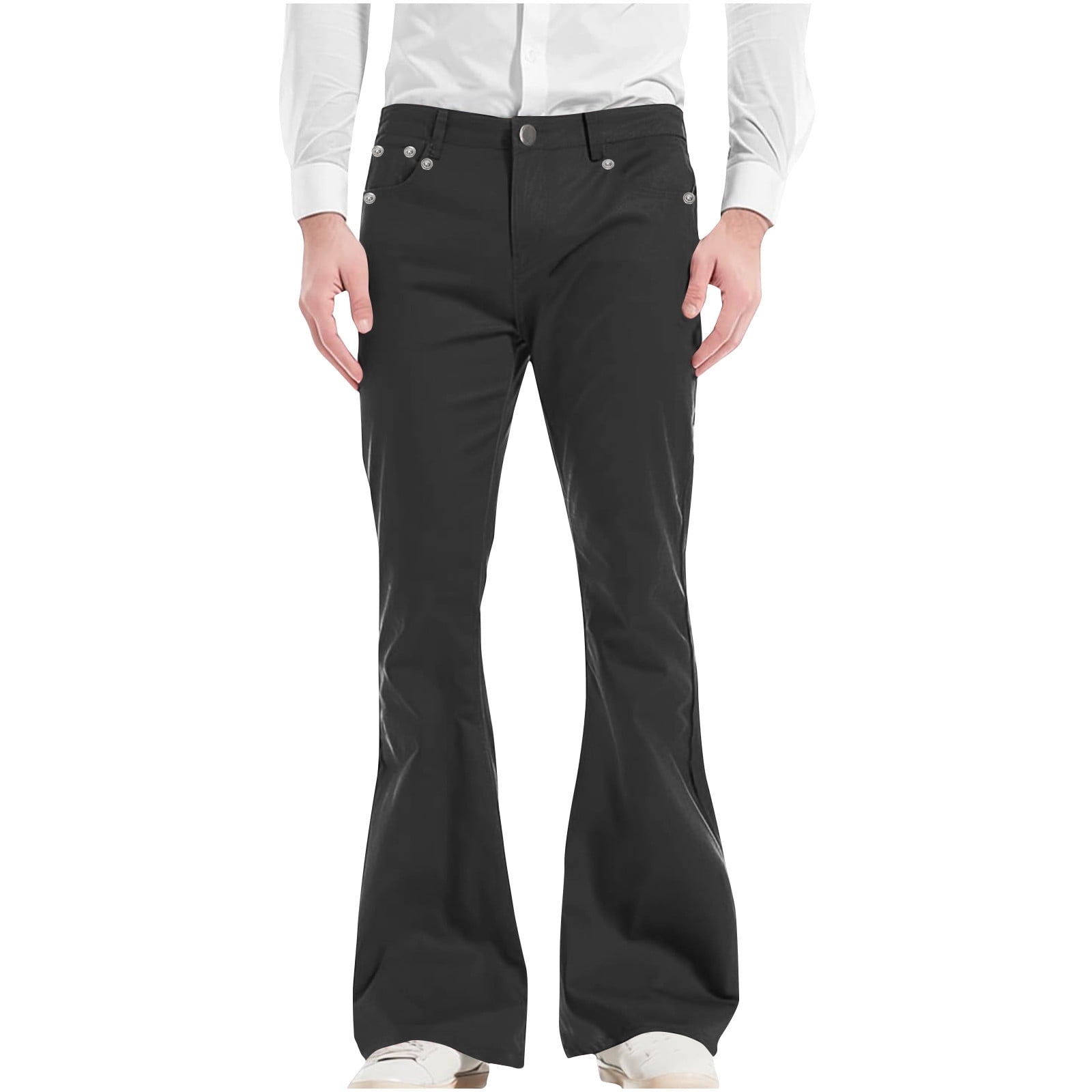 HOOMEUMY Men's 70s Retro Bell Bottom Pants Black Flared Leg Trouser ...