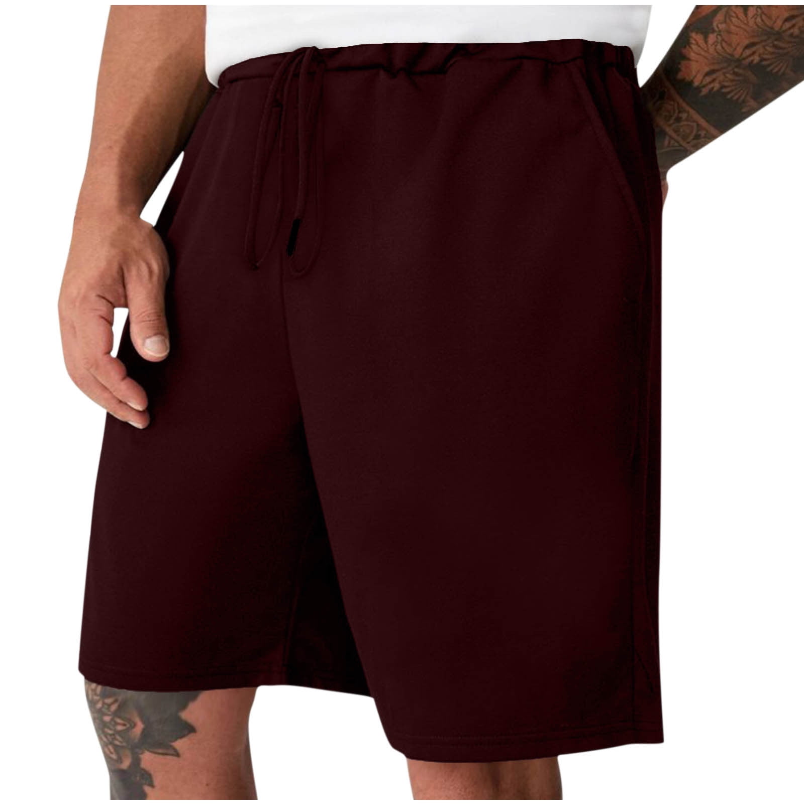 HOOMEUMY Men's Basic Fleece Sweatpants Shorts Drawstring Elastic Waist ...