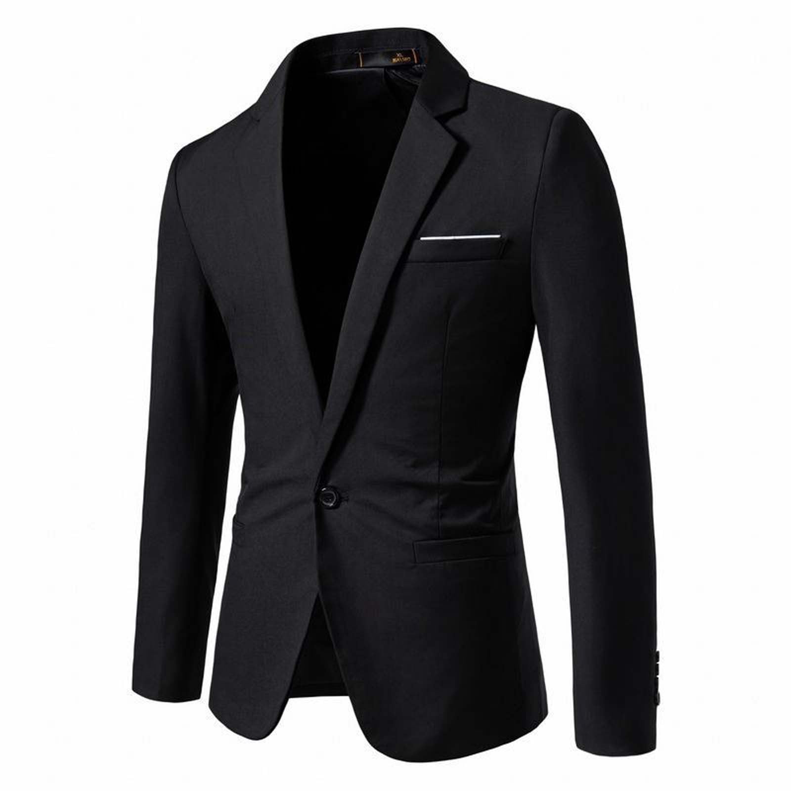 HOOMEUMY Men's Blazer Slim Fit One Button Business Suit Jacket Formal ...