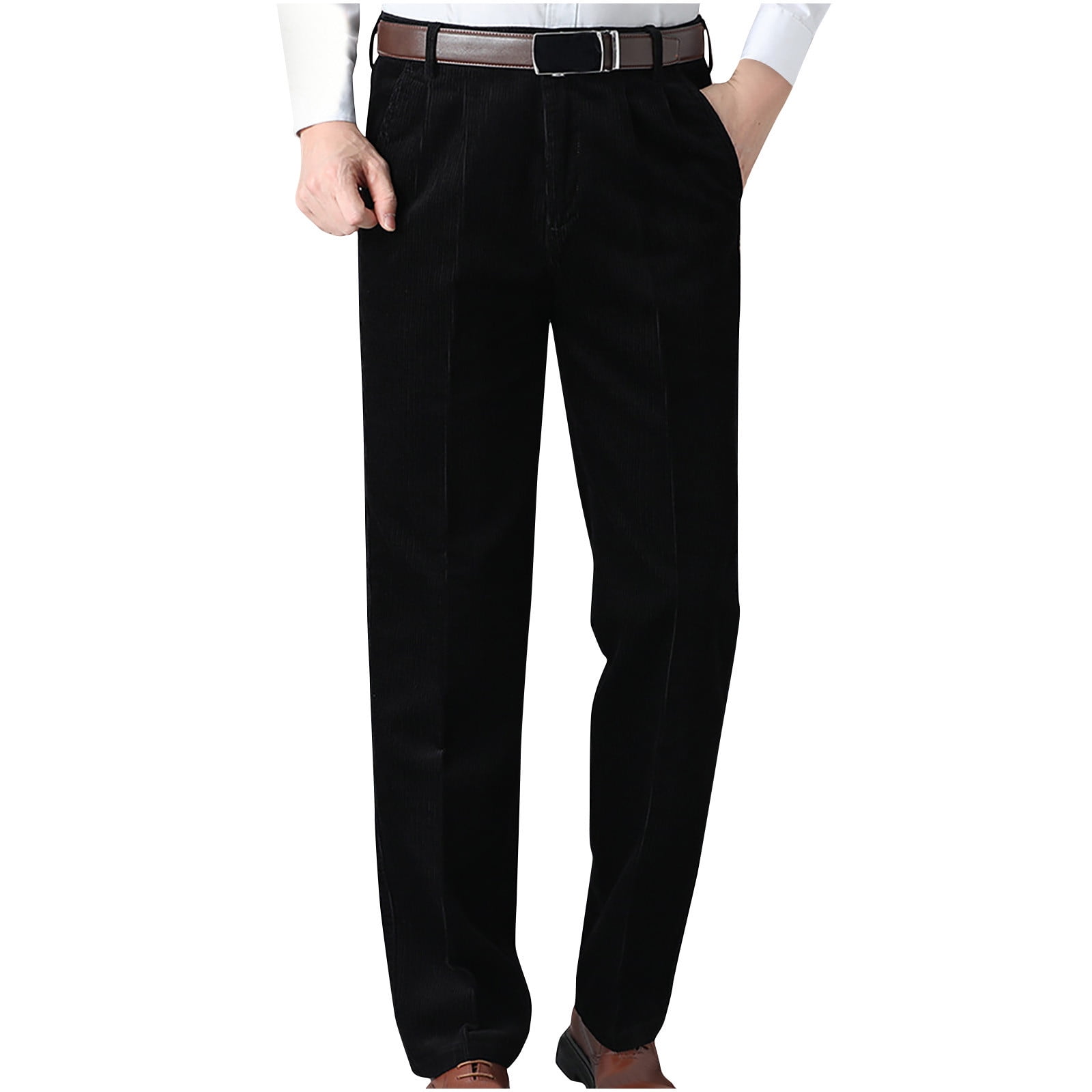 HOOMEUMY Men's Business Straight Fit Cords Stretch Classic Solid Cotton ...
